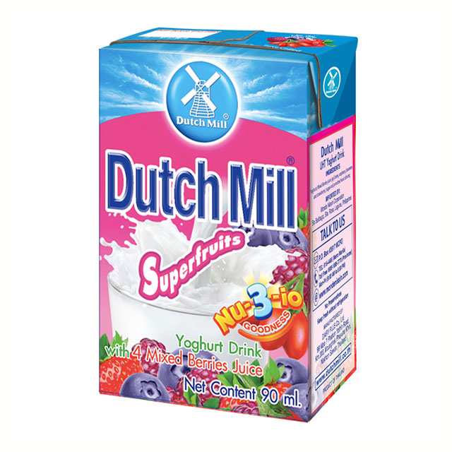 Dutch Mill, Yoghurt Drink 90 ml 4 pcs (Blueberry, Melon, Mixed Fruit, Orange, Strawberry, Super ...