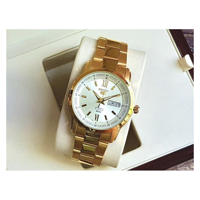 Seiko 5 Gold Tone Automatic Watch Couple Set Watch Silver Dial Brand ...
